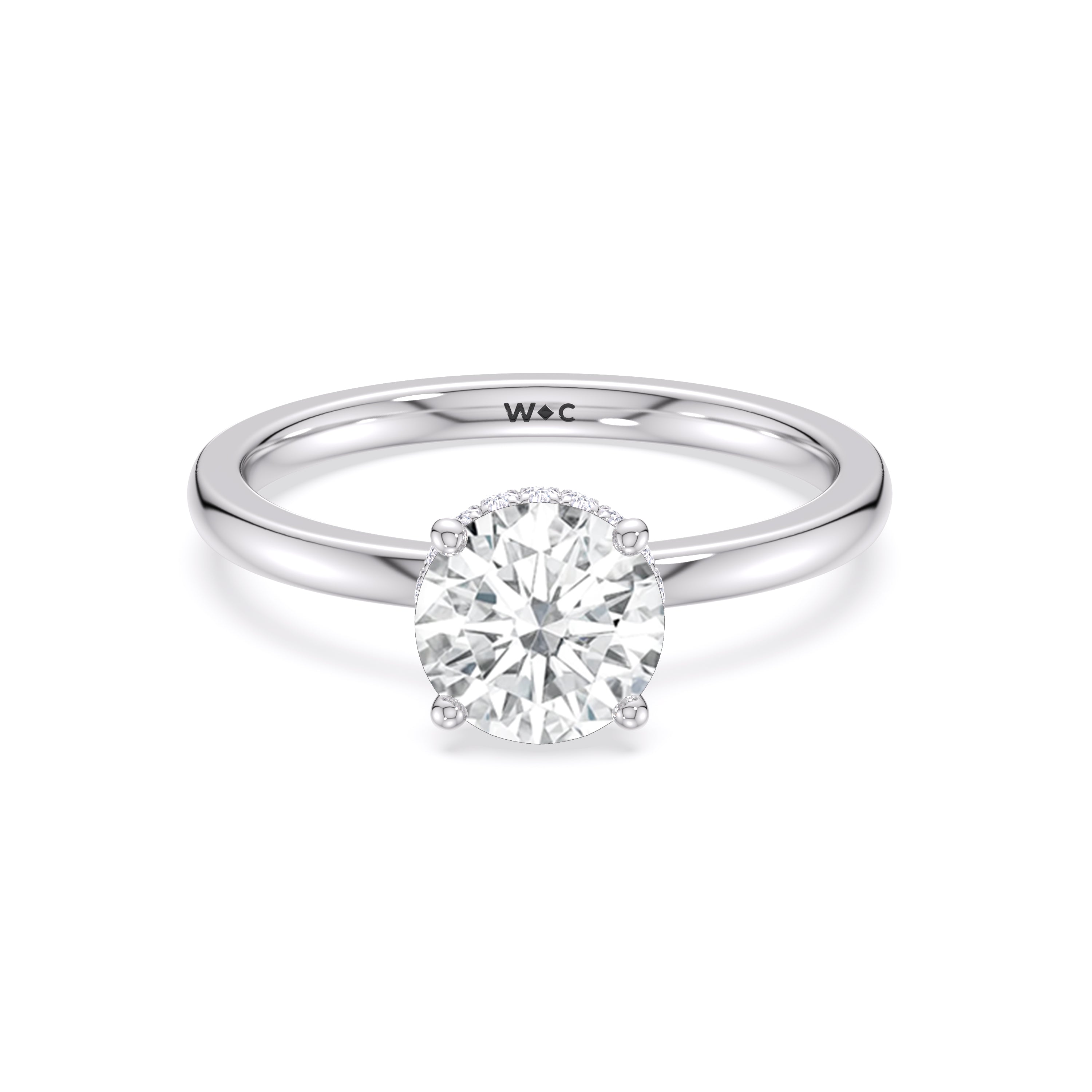 Modern Fine Line High Hidden Halo Solitaire Ring (E+ VVS+) – With Clarity