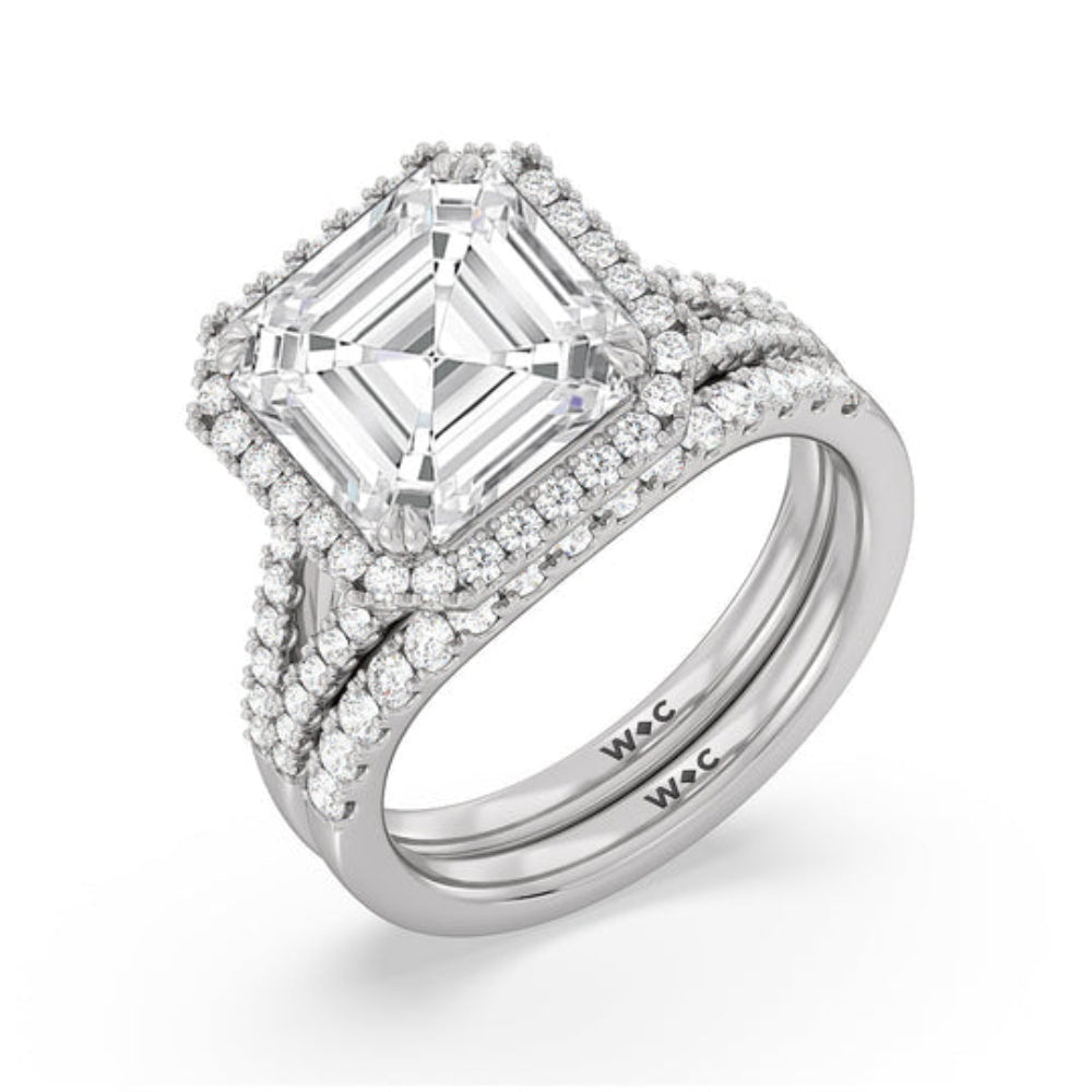 Elegance Split Shank Halo Engagement Ring – With Clarity