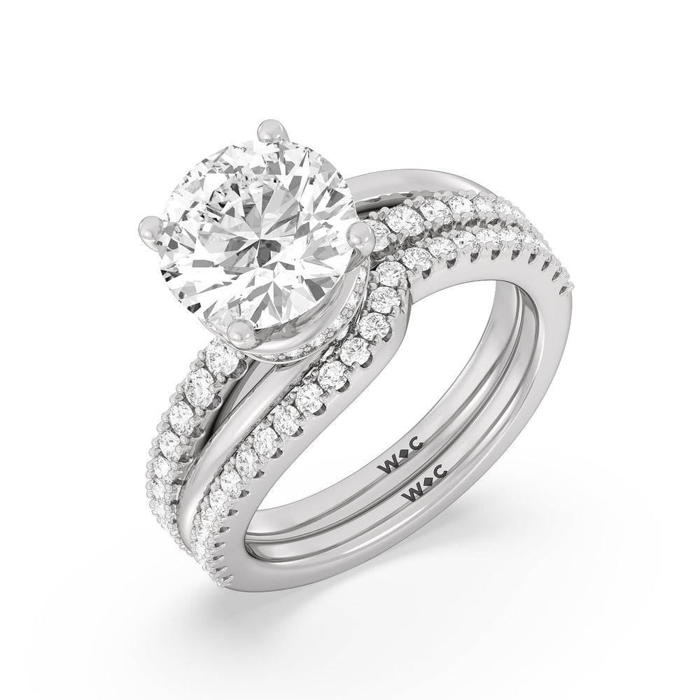 Ascending Gallery Studded Hidden Halo Engagement Ring – With Clarity