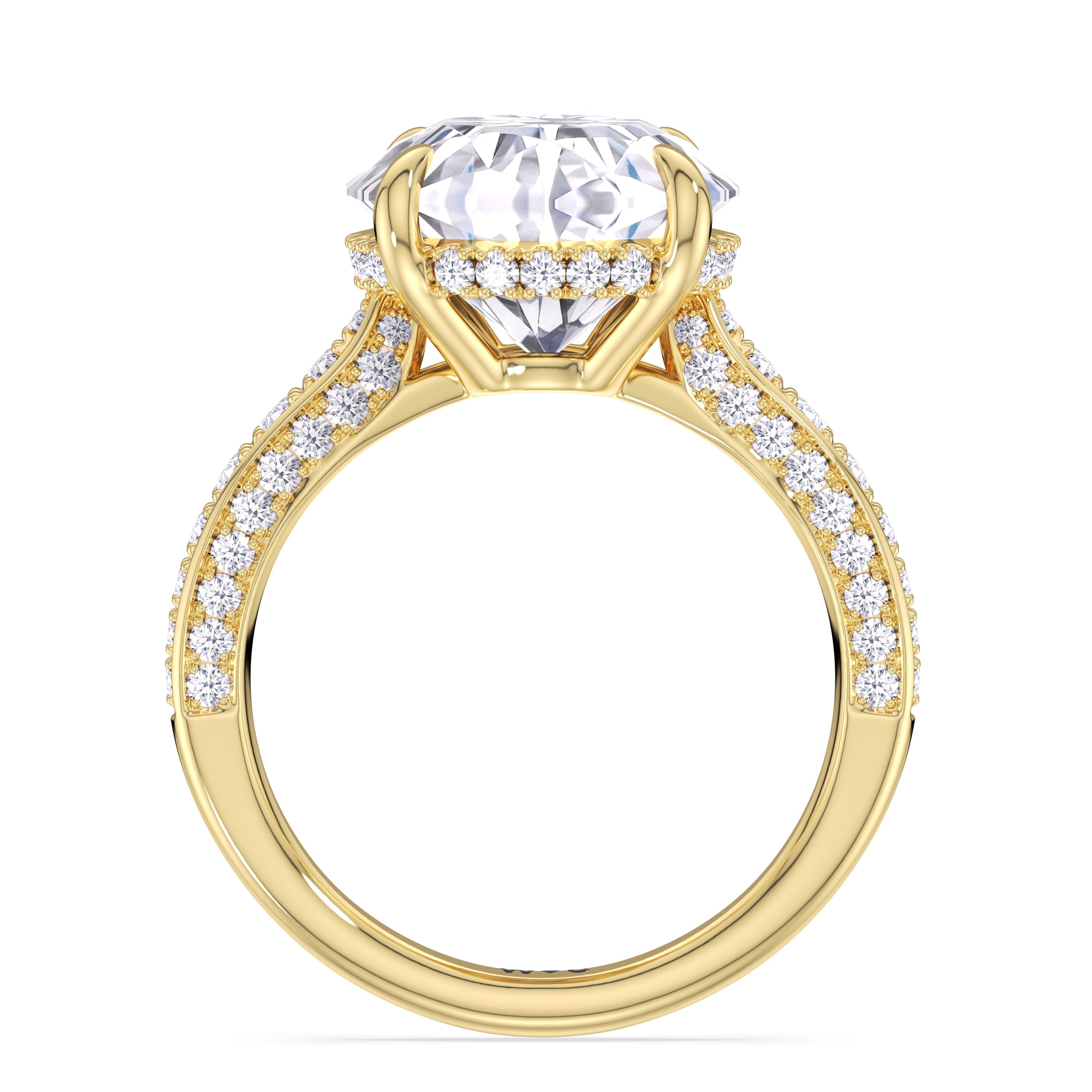 Elegance Hidden Halo Cross Bridge Basket Engagement Ring – With Clarity