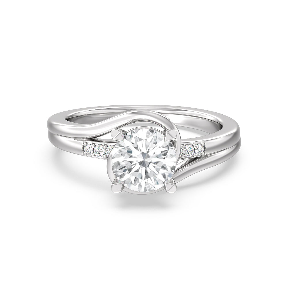 Crossover Arm Studded Shank Engagement Ring – With Clarity