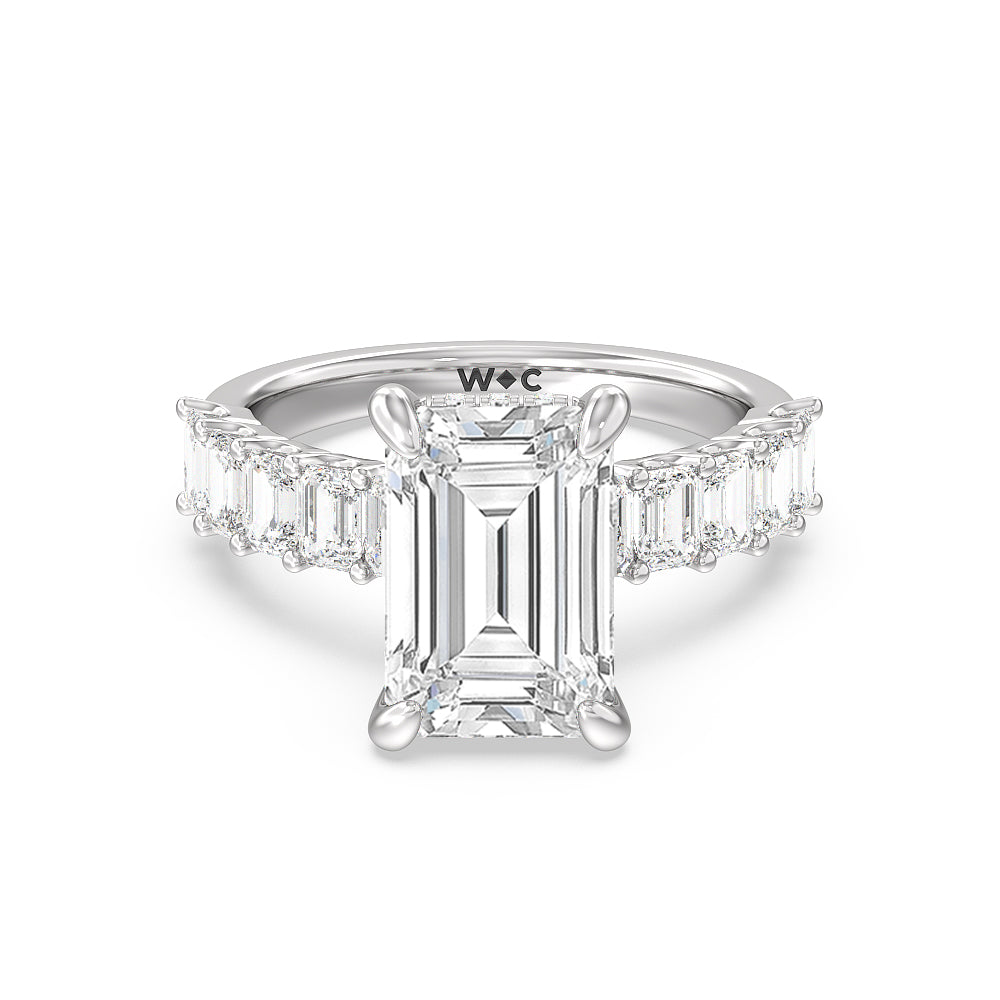 Hidden Halo Emerald Side Stones Engagement Ring (E+ VVS+) – With Clarity