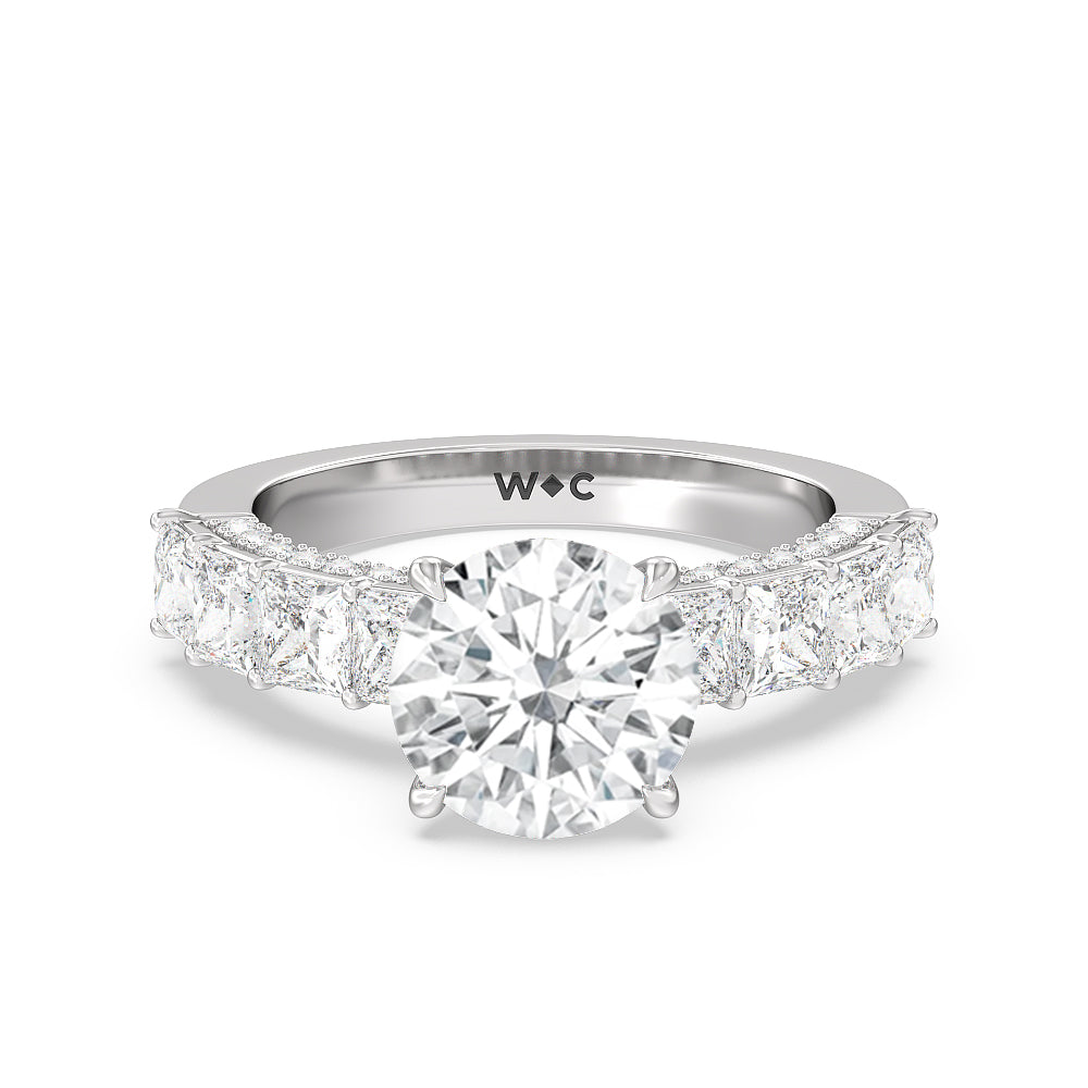Gallery Studded Princess Cut 6 1/3 CTTW Round Cut Lab Grown Diamond ...
