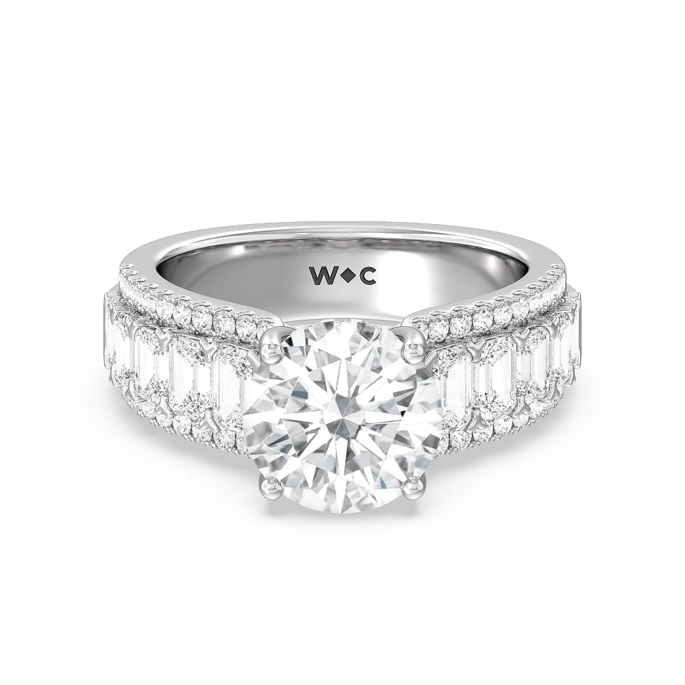 Emerald Side Stone Broad Band 5 3/8 CTTW Round Cut Lab Grown Diamond ...