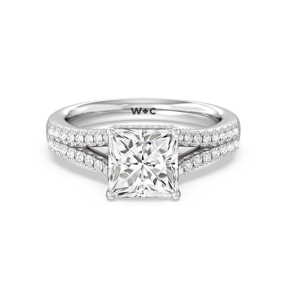 Split Shank Scalloped Hidden Halo Engagement Ring – With Clarity