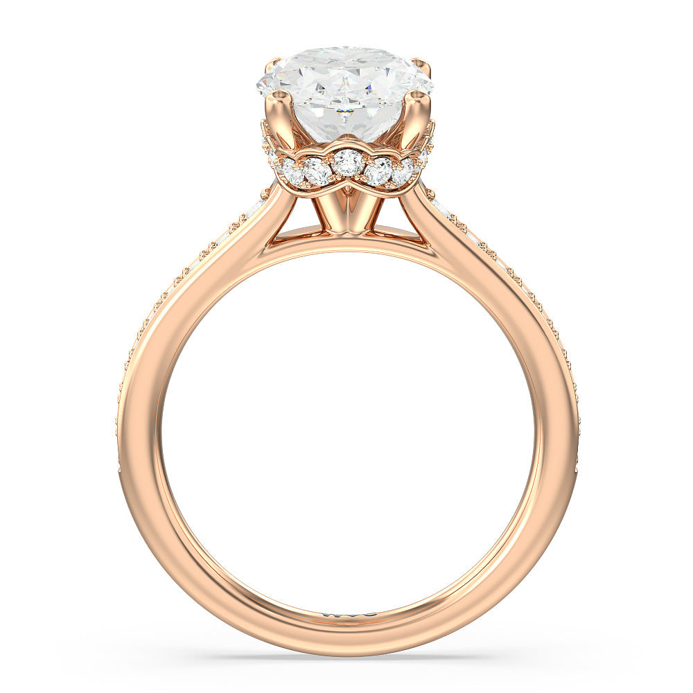 Tapering Scalloped Hidden Halo Engagement Ring – With Clarity