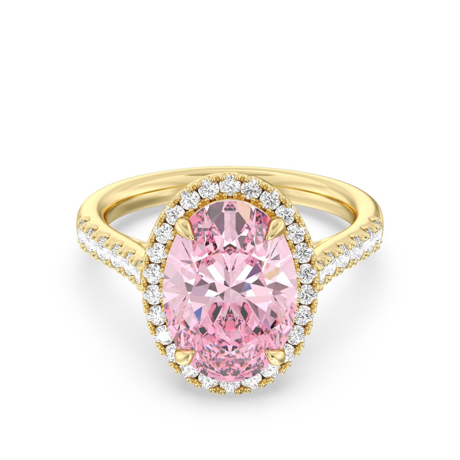 5 CTW Oval Cut Fancy Intense Pink Oval Halo Ring 14kt Yellow Gold by with Clarity