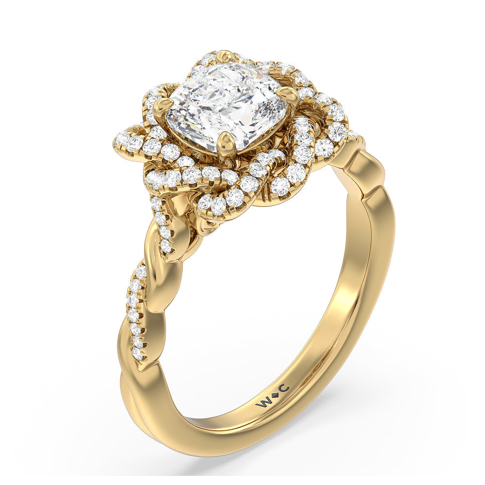 Vintage Floral Twisted Halo Diamond Engagement Ring – With Clarity