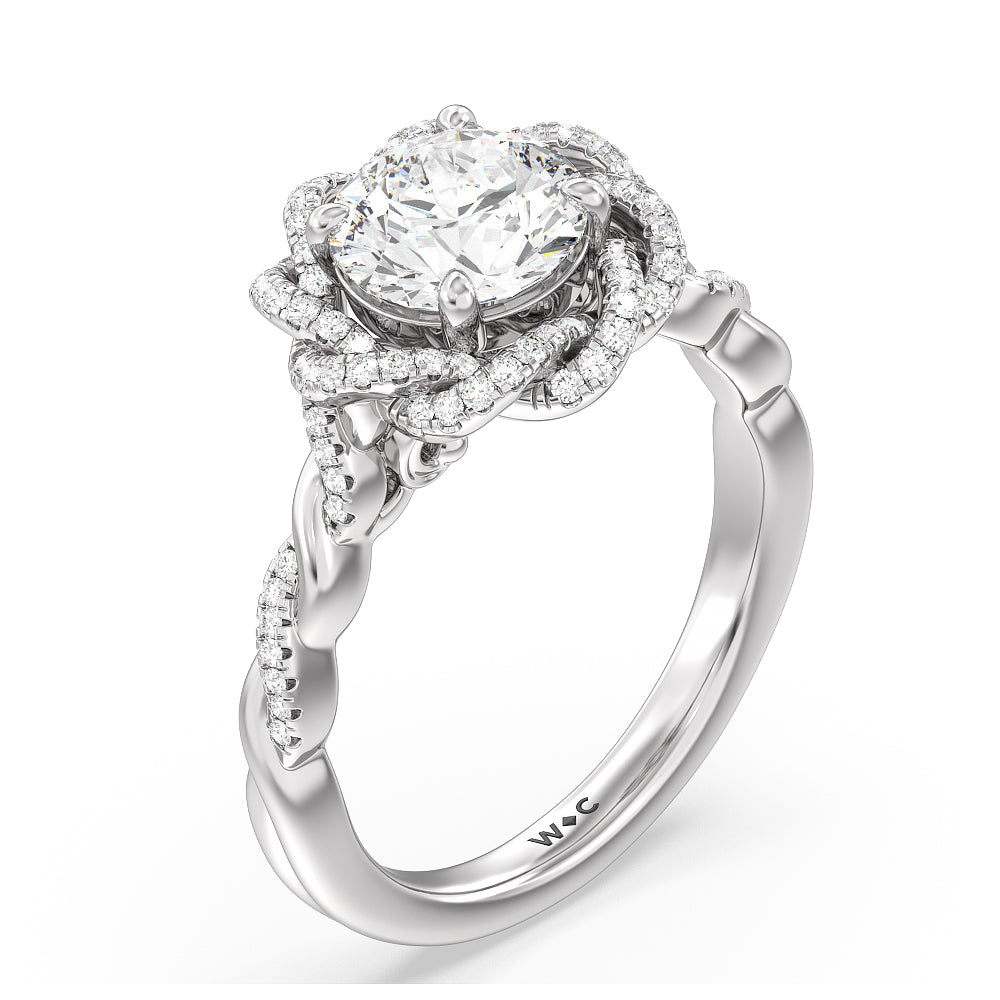 Vintage Floral Twisted Halo Diamond Engagement Ring – With Clarity