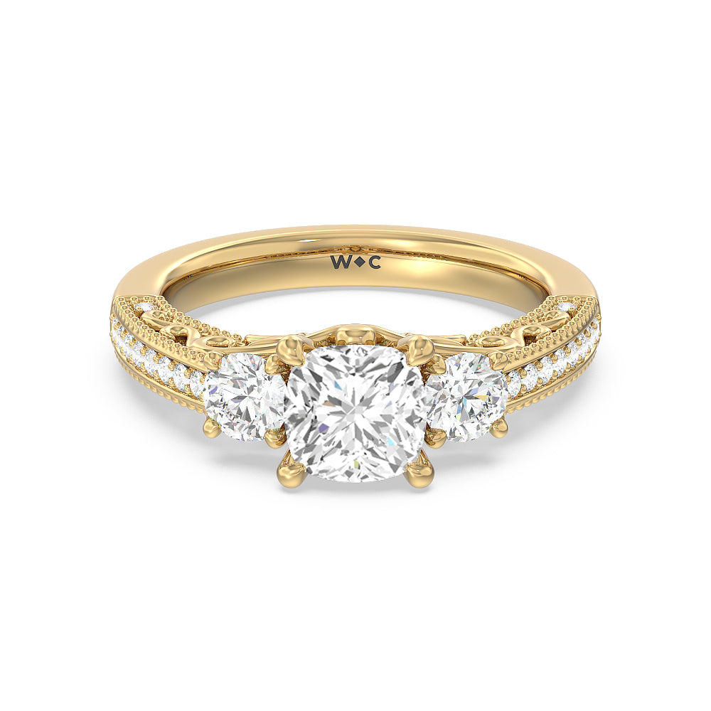 Vintage Grapevine Scroll 3 Stone 1 5/8 CTTW Round Cut Lab Grown Diamond ...