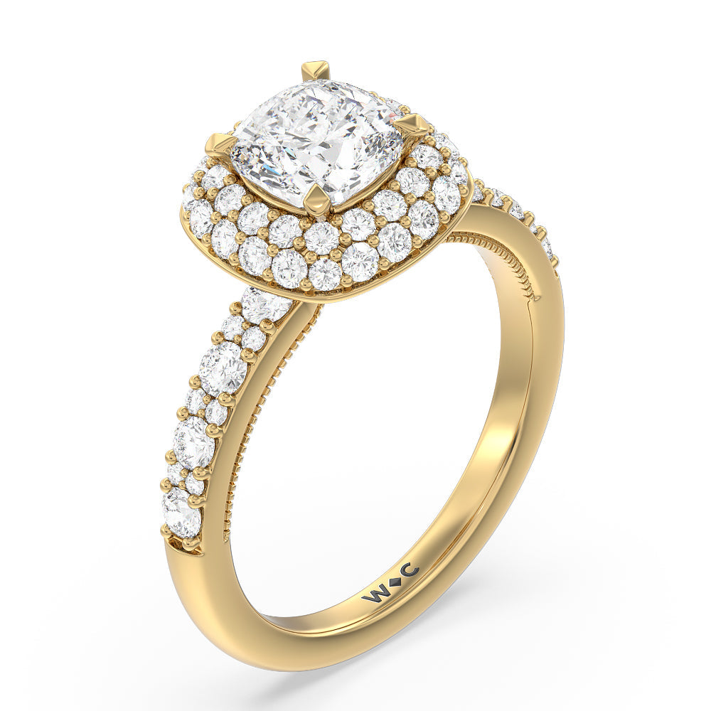 Falling Edge Halo Engagement Ring – With Clarity