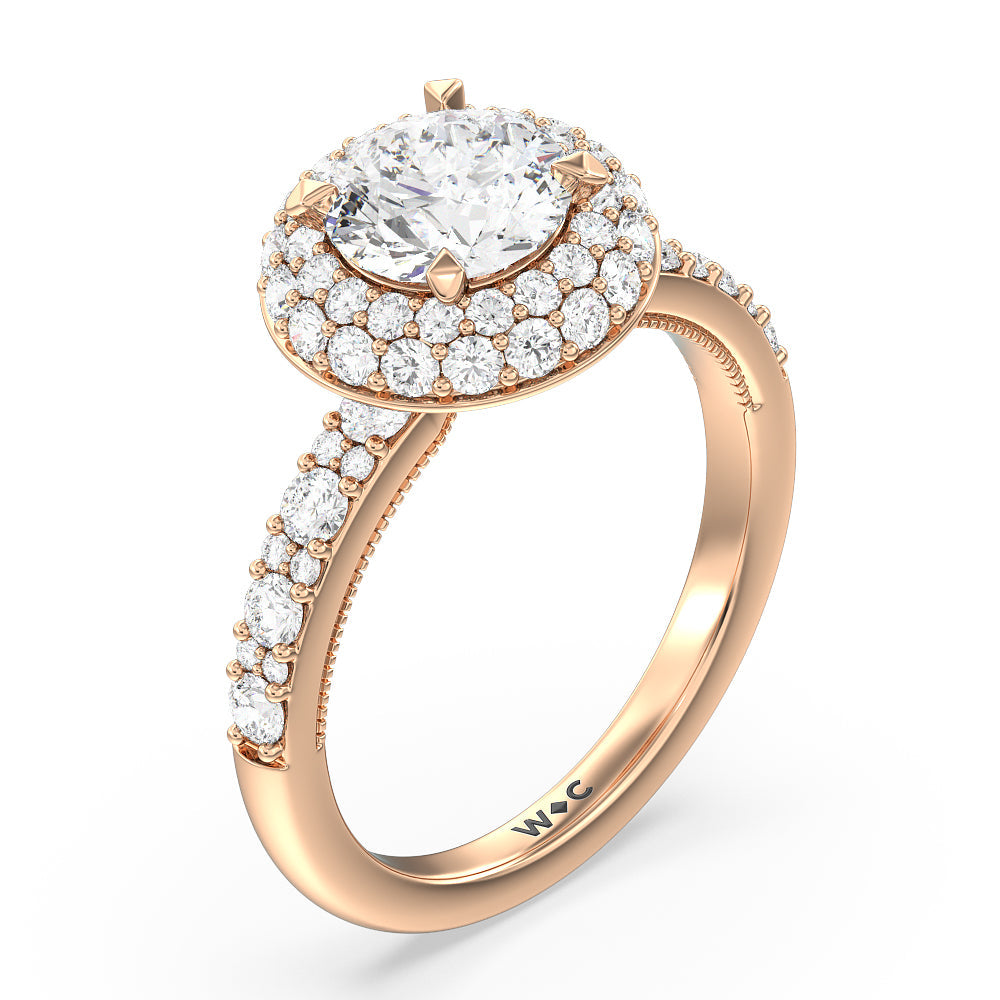 Falling Edge Halo Engagement Ring – With Clarity