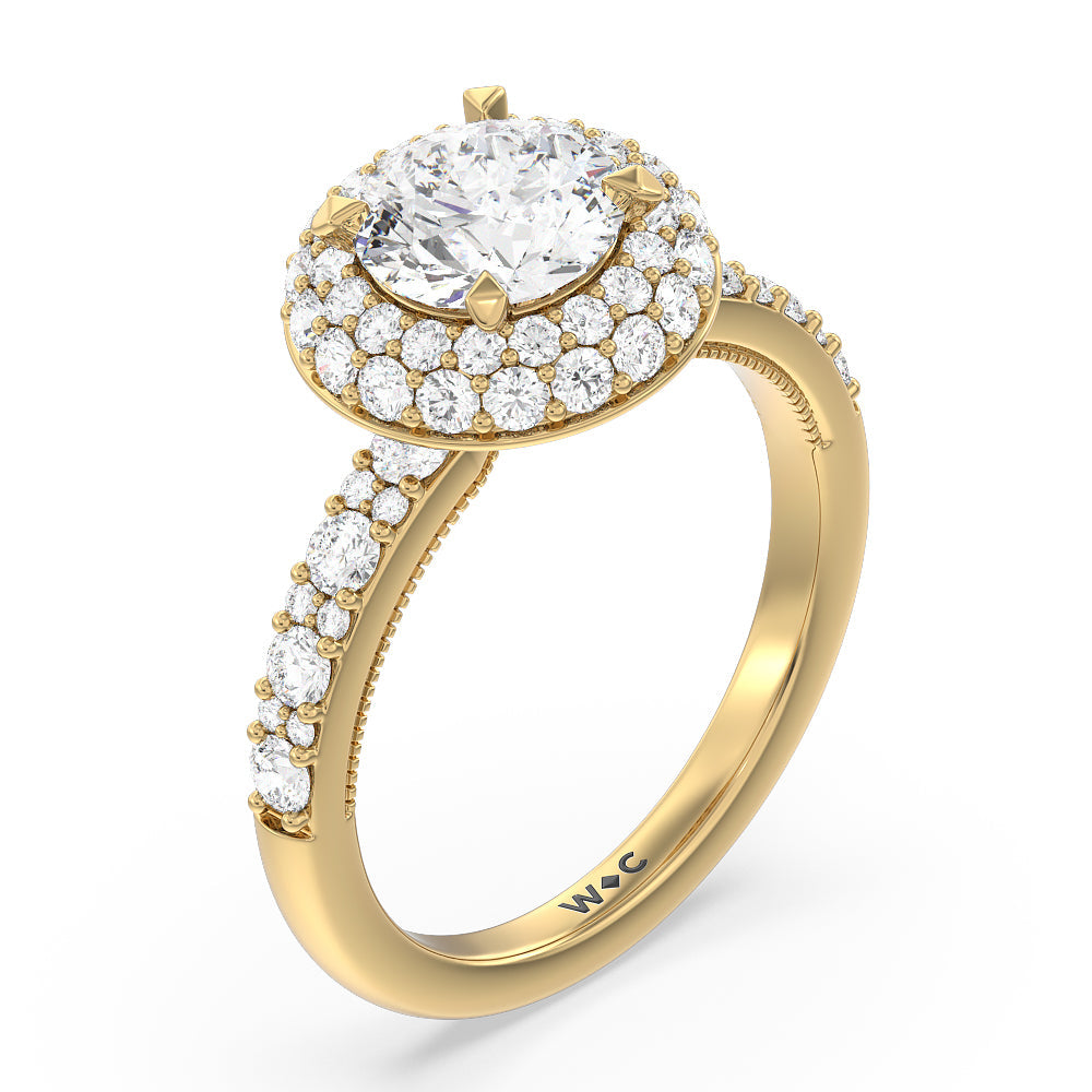 Falling Edge Halo Engagement Ring – With Clarity