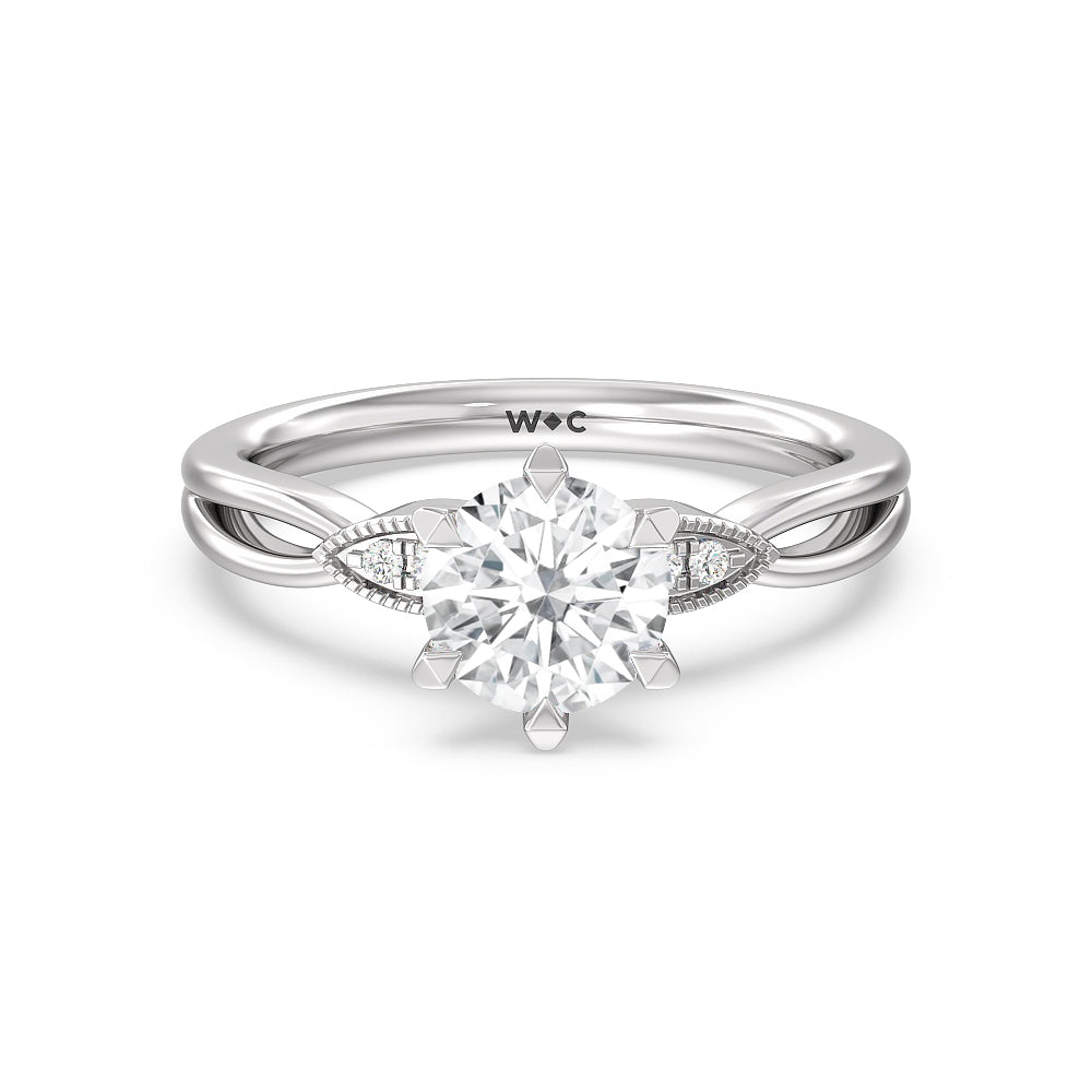 Vintage Six Prong Side Stone 2 1/20 CTTW Round Cut Lab Grown Diamond ...